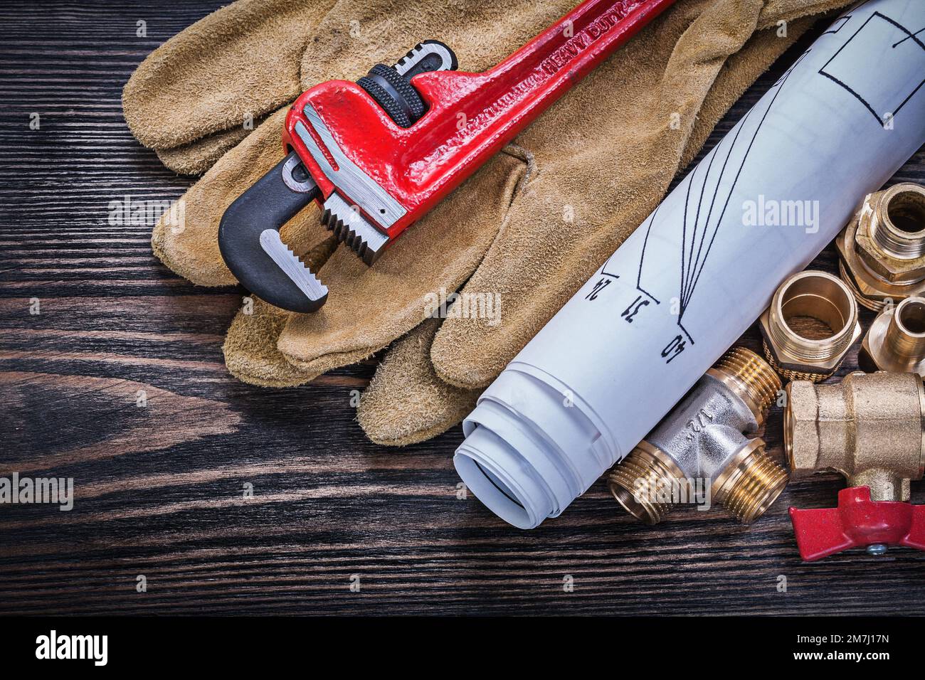 Safety gloves monkey wrench blueprints brass plumbing connectors gate ...