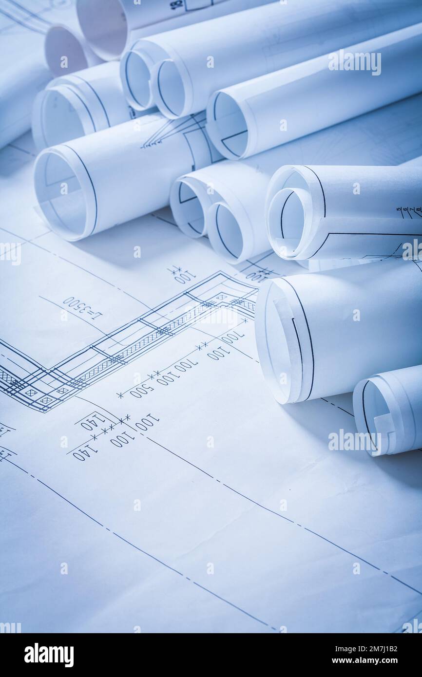 Set of engineering blueprints architecture and building concept Stock ...