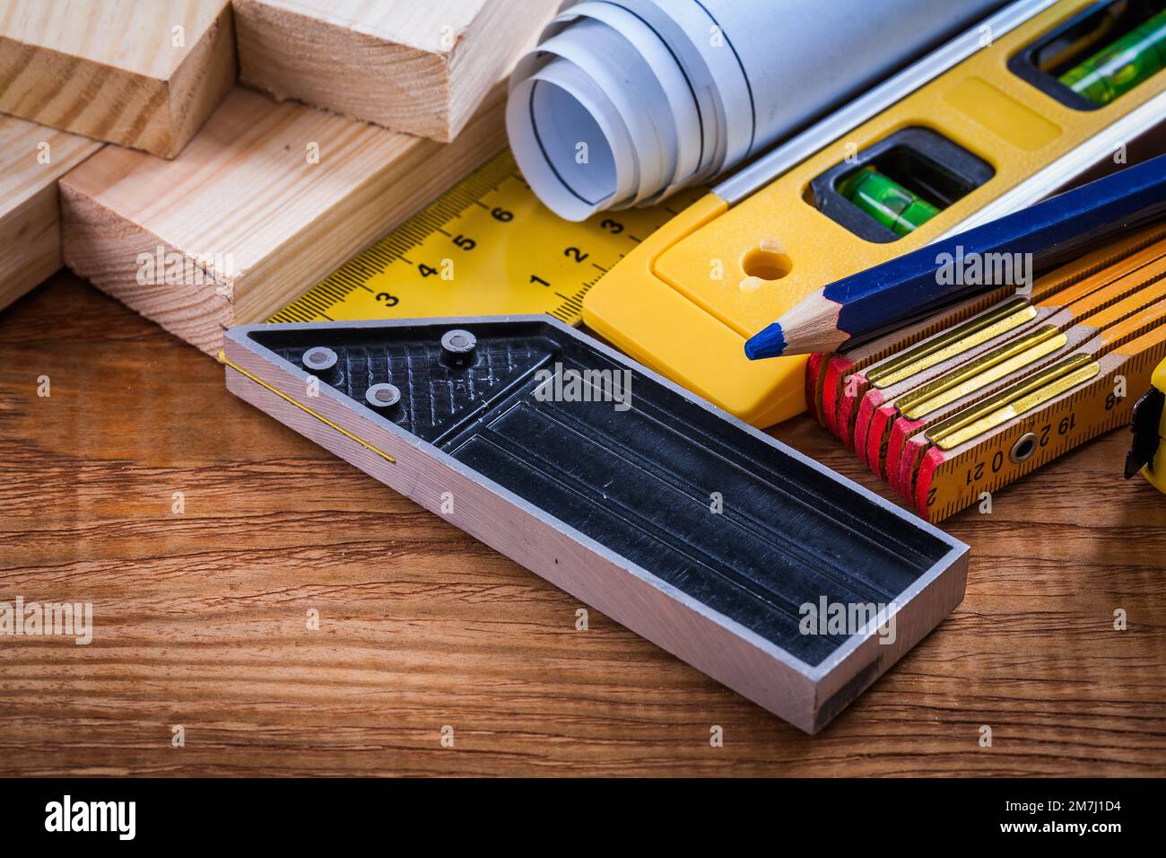 Square ruler pencil blueprints wooden meter and studs construction ...