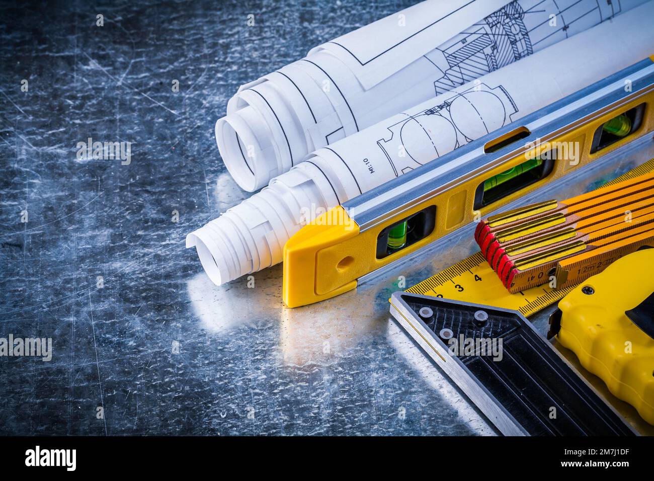 Square ruler construction level wooden meter blueprints and tape ...