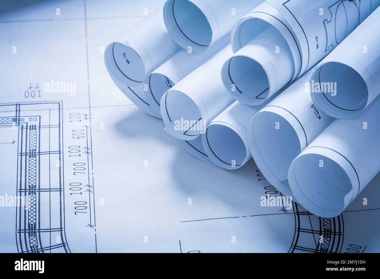 Stack of construction plans building and architecture concept Stock ...