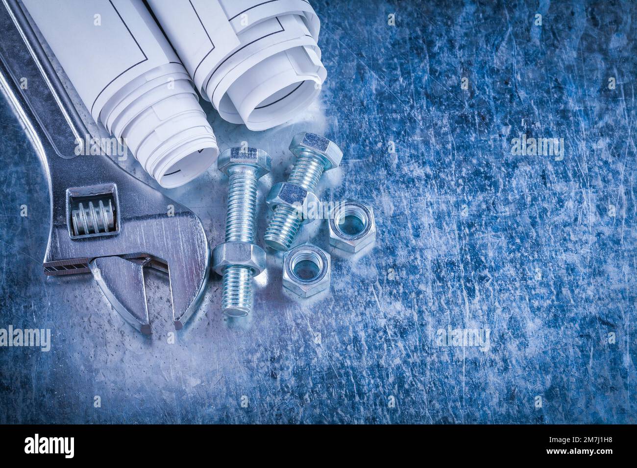 Steel adjustable spanner construction nuts bolts and rolls of ...