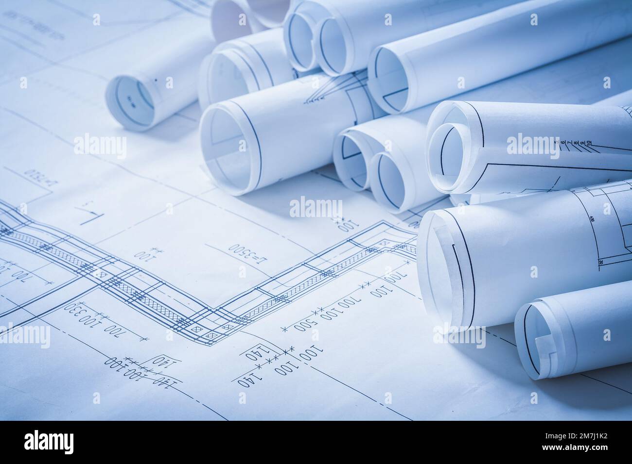 Variety of engineering construction drawings building concept Stock ...
