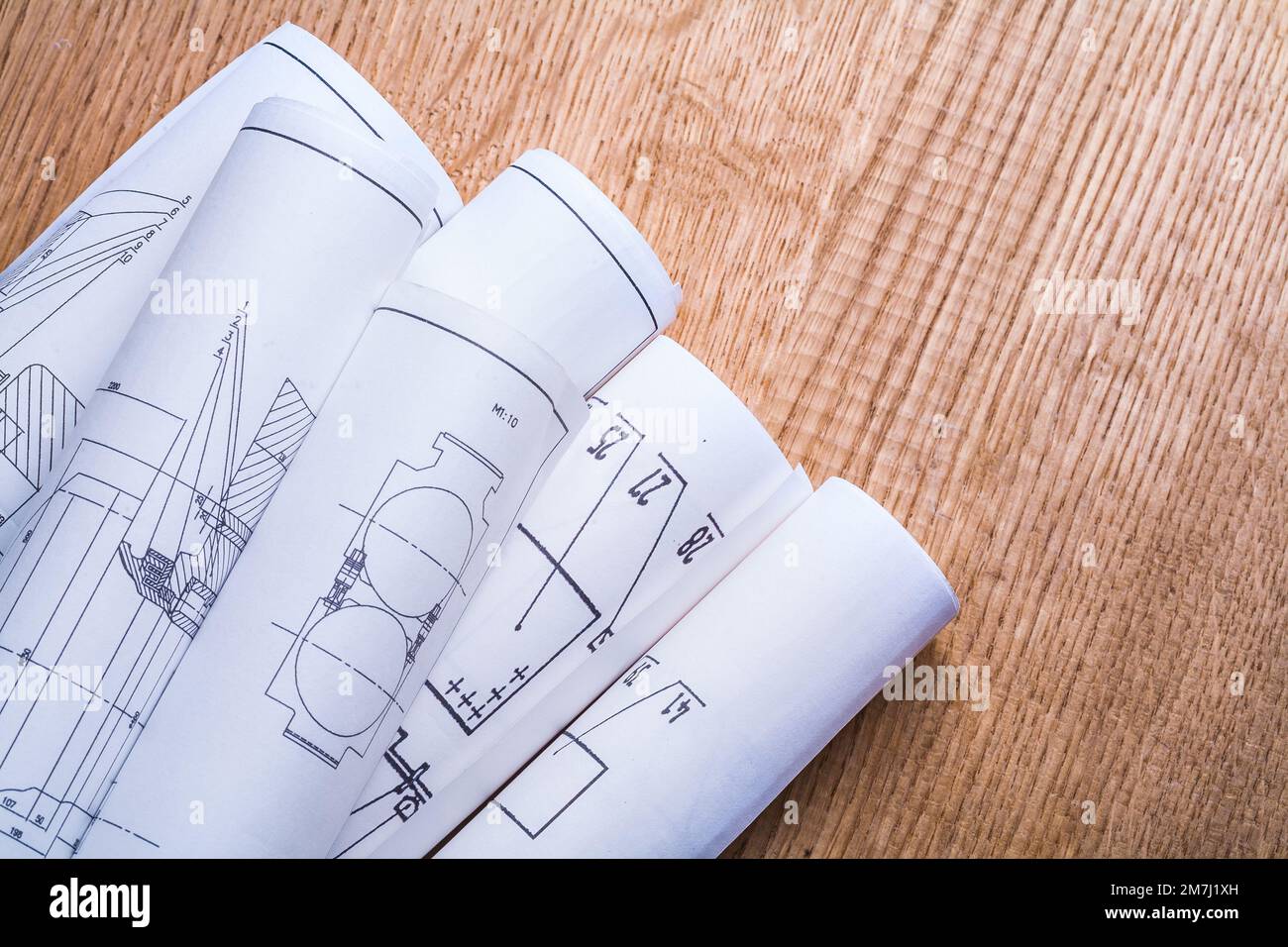 white blueprints on board Stock Photo - Alamy