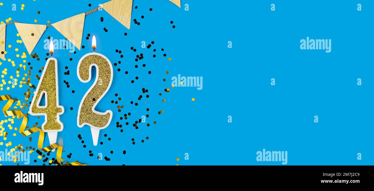 Golden candle number forty two. Birthday or anniversary card with the ...