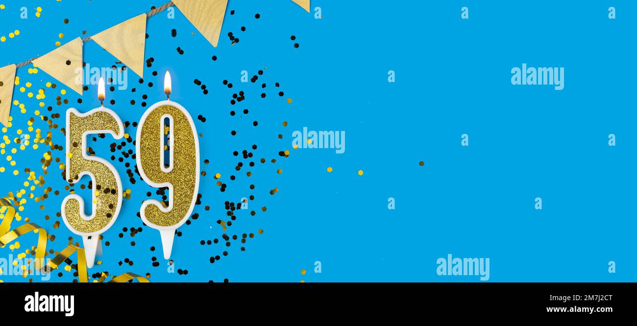 Golden candle number fifty nine. Birthday or anniversary card with the ...