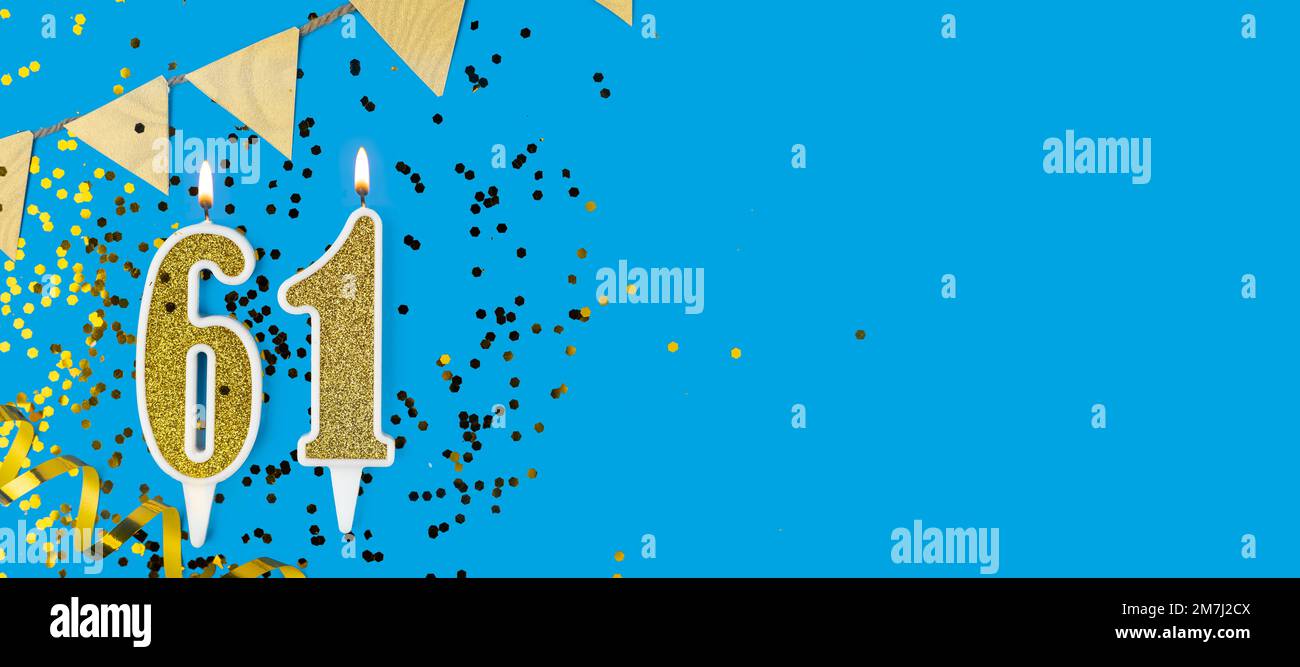 Golden candle number sixty one. Birthday or anniversary card with the ...