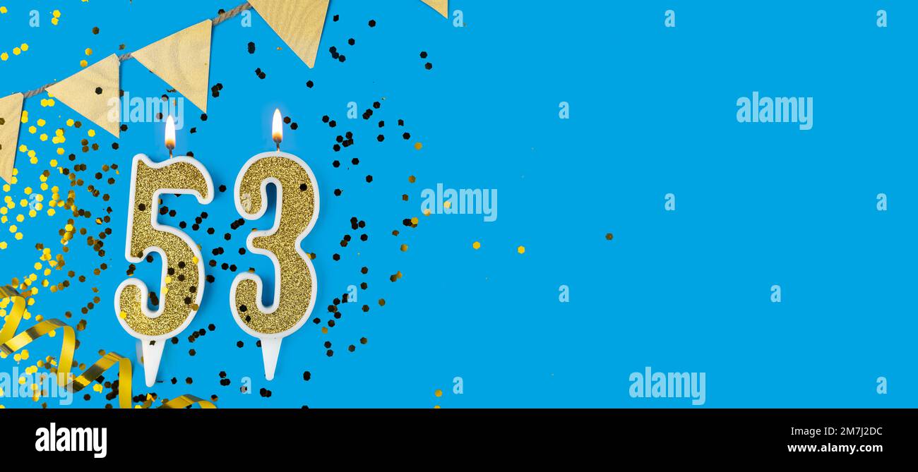 Golden candle number fifty three. Birthday or anniversary card with the ...