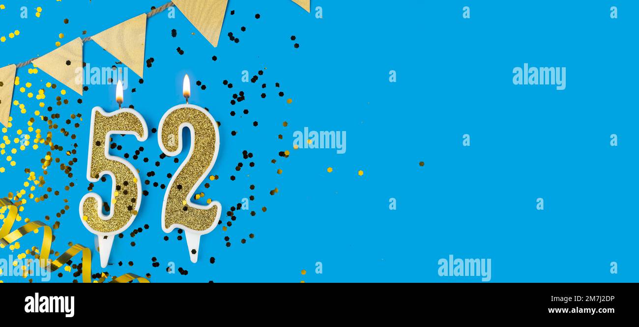 Golden candle number fifty two. Birthday or anniversary card with the ...