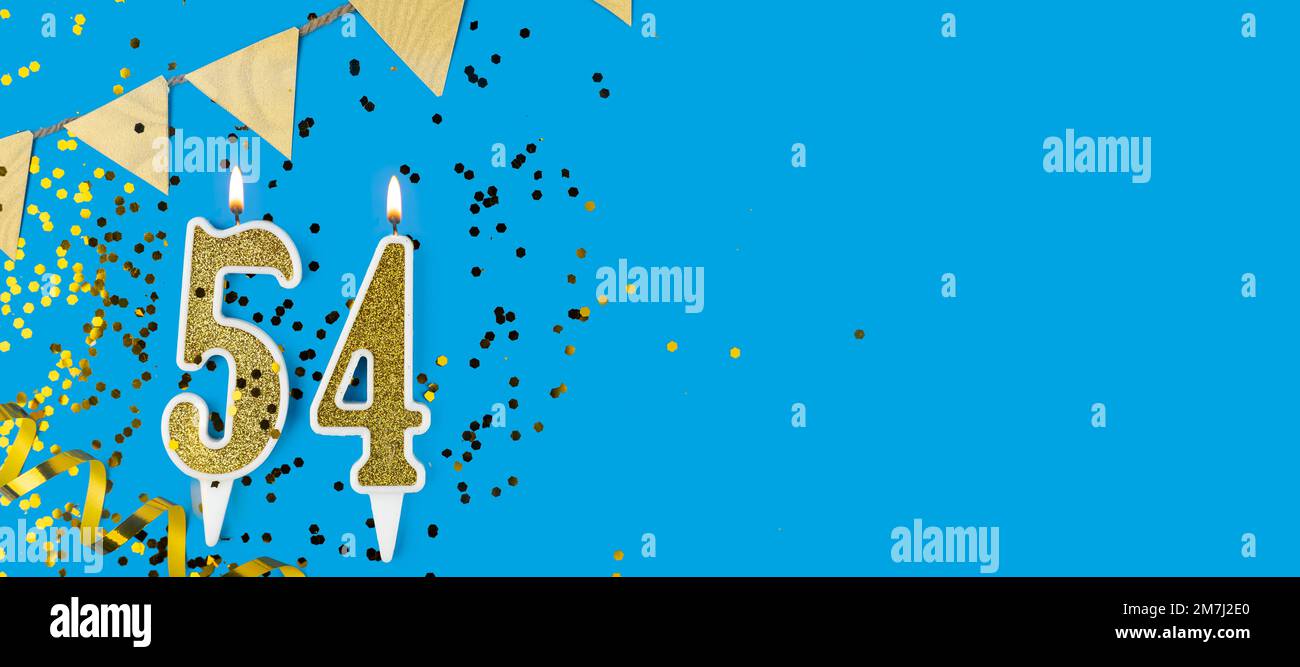 Golden candle number fifty four. Birthday or anniversary card with the ...