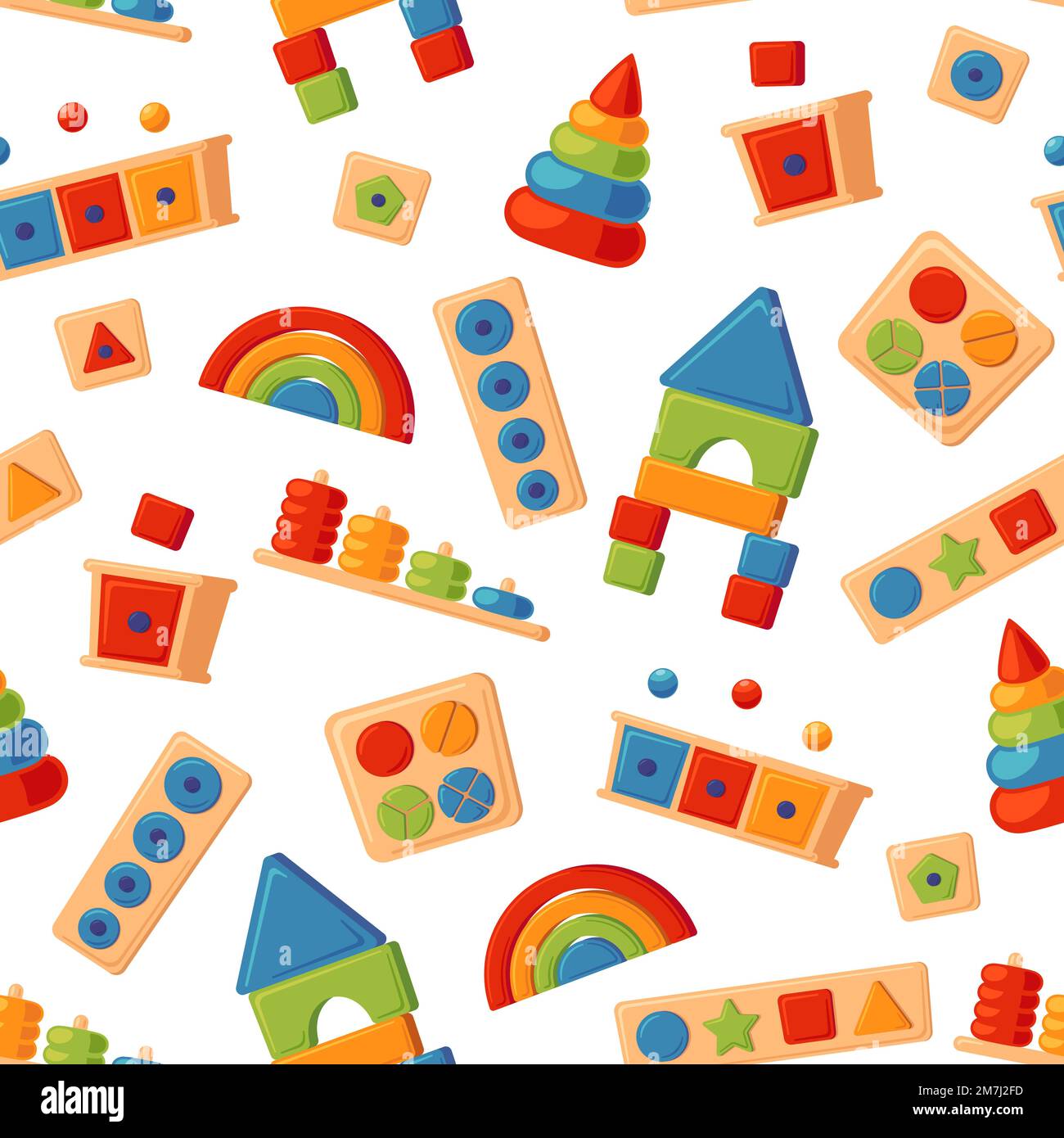 Children wooden toys seamless pattern. Education logic toys for ...