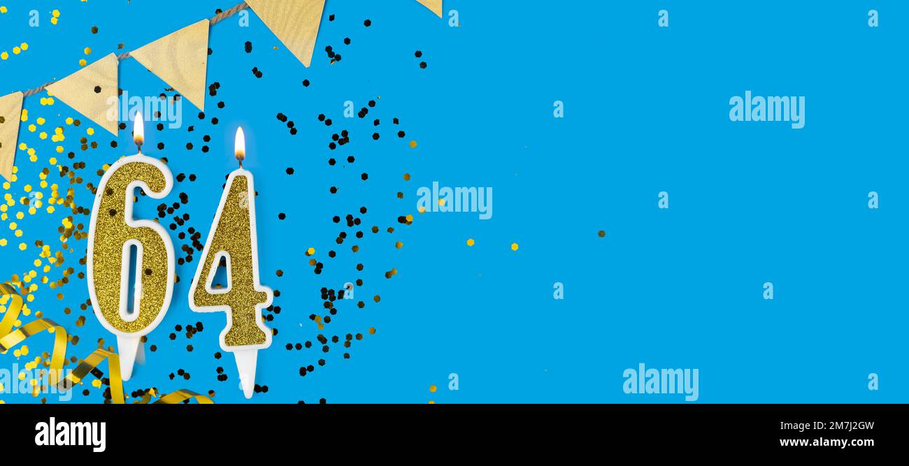 Golden candle number sixty four. Birthday or anniversary card with the ...