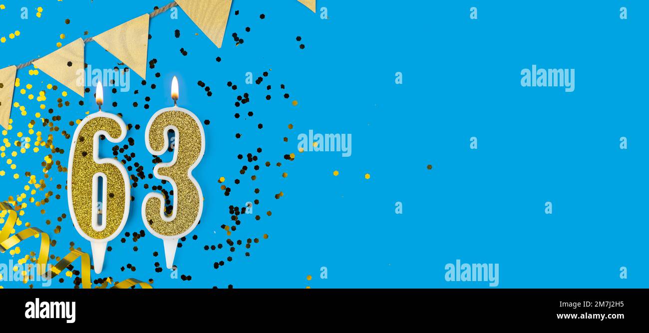 Golden candle number sixty three. Birthday or anniversary card with the ...