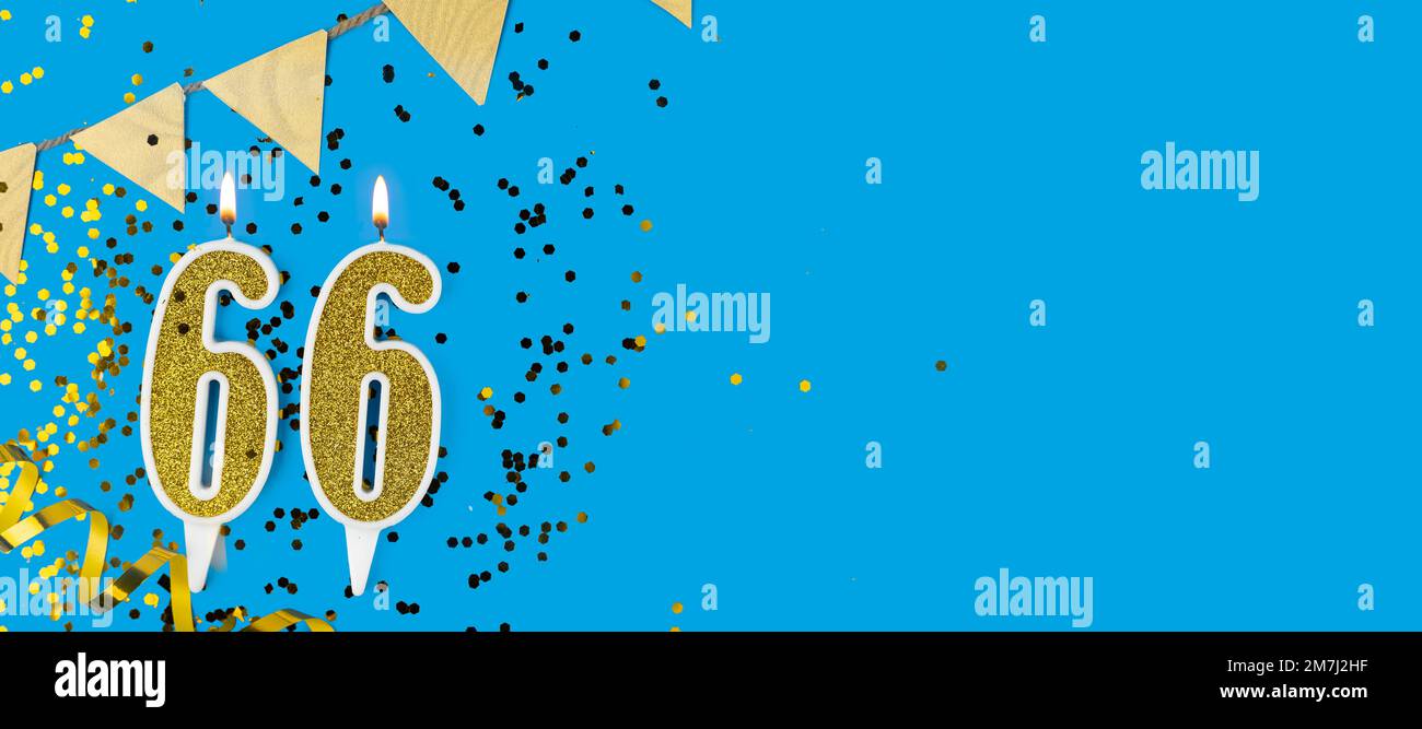 Golden candle number sixty six. Birthday or anniversary card with the ...