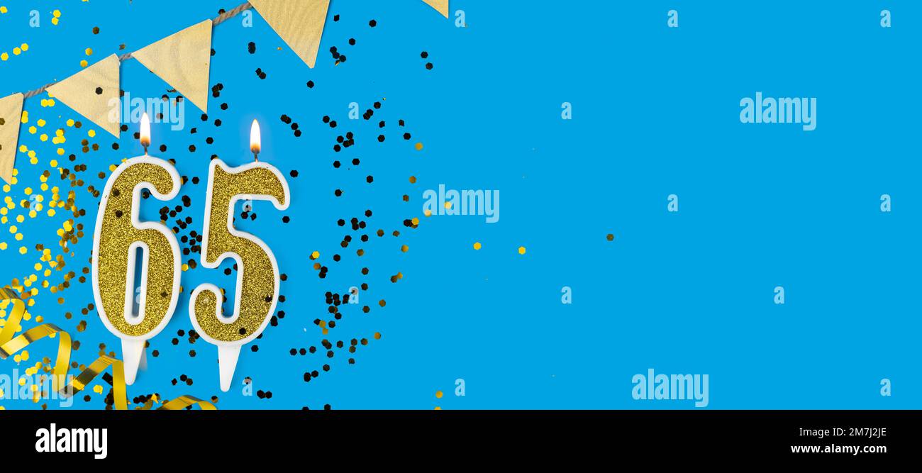 Golden candle number sixty five. Birthday or anniversary card with the ...