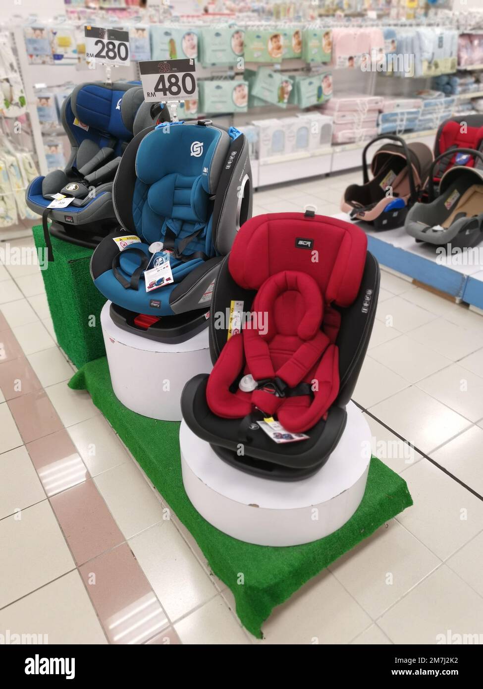 Perak,Malaysia. October 20,2022: Variety of colorful baby carrier cot ...