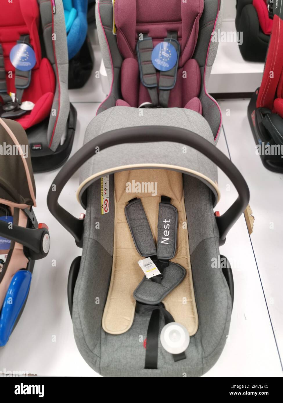 Perak,Malaysia. October 20,2022: Variety of colorful baby carrier cot ...