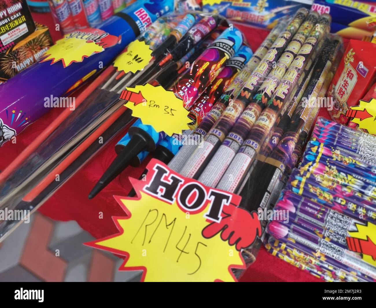 Perak,Malaysia. January 8, 2023:Variety of different types firecrackers ...