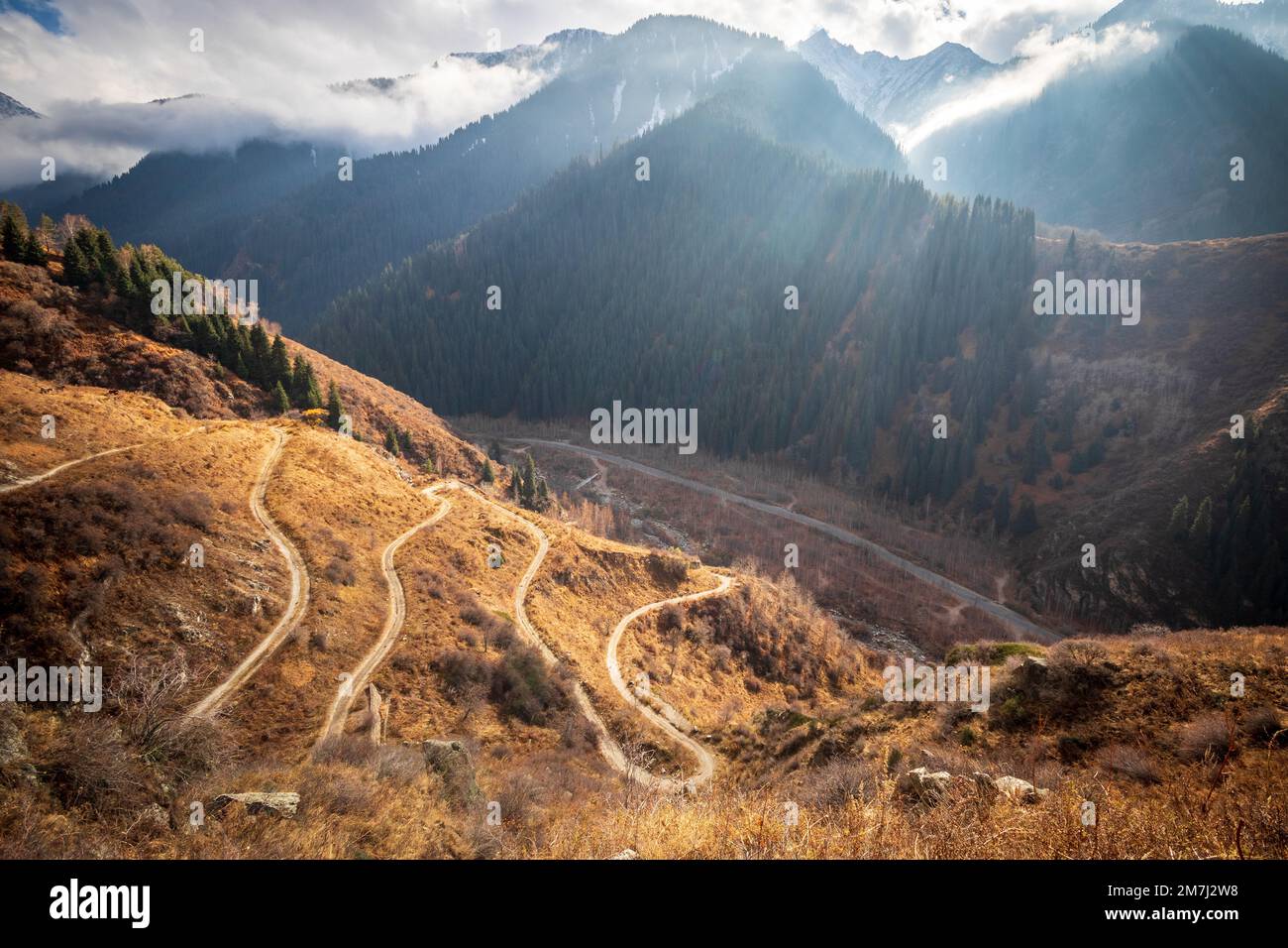 Road serpentines in autumn mountain gorge popular hiking trail The Old ...