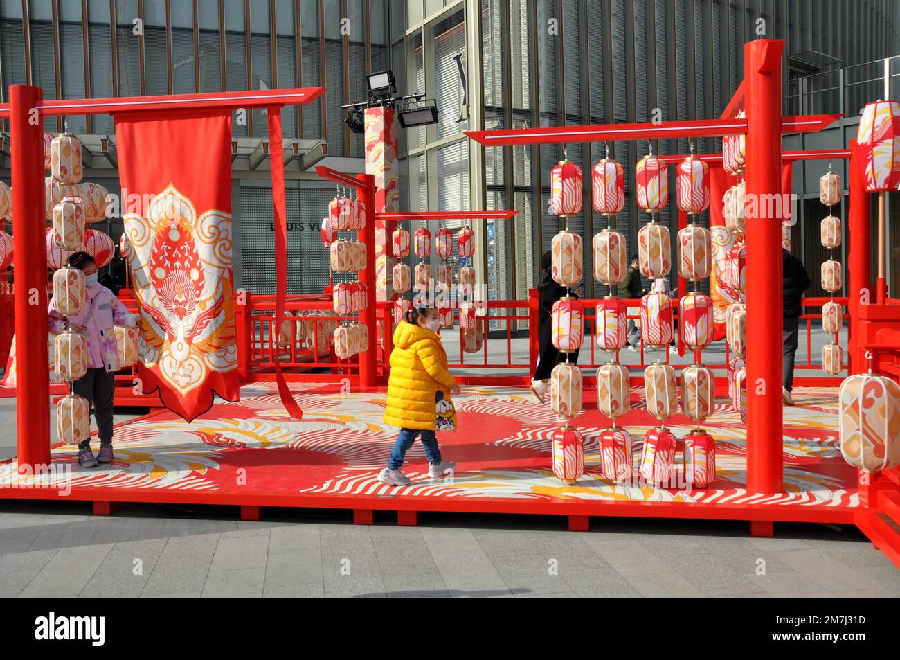 The spring festival decorations on the street of Xujiahui attract ...
