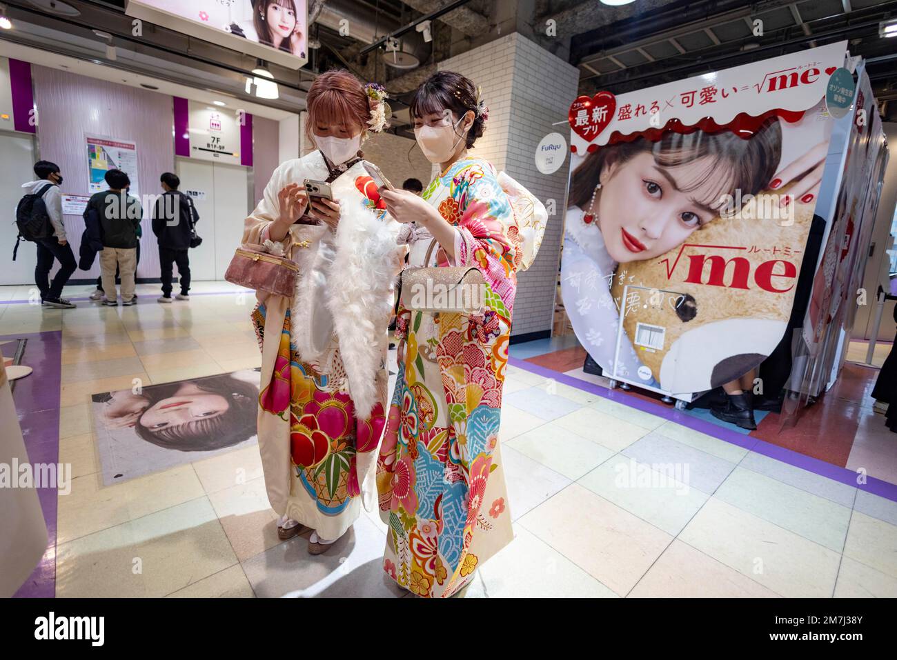 pic shows: Coming of Age day in Fukuoata, Japan. Young women in kimonos ...