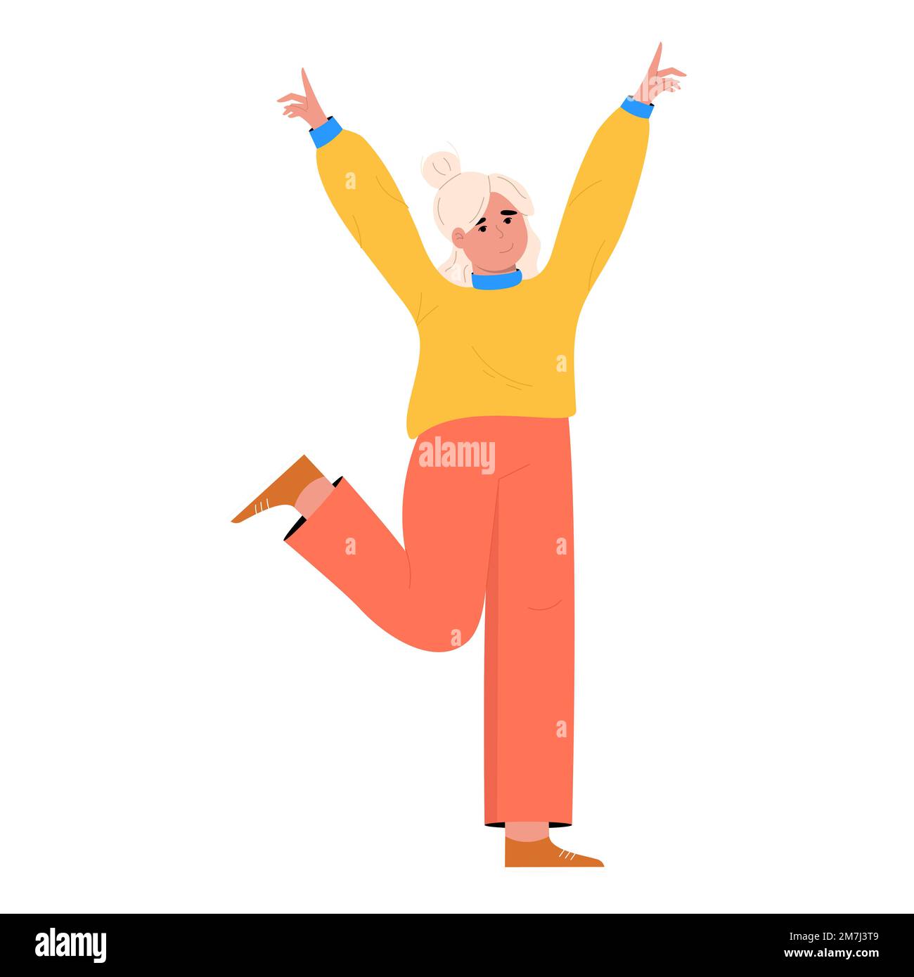 Cute dancing woman with raised hands. International Women's Day concept ...