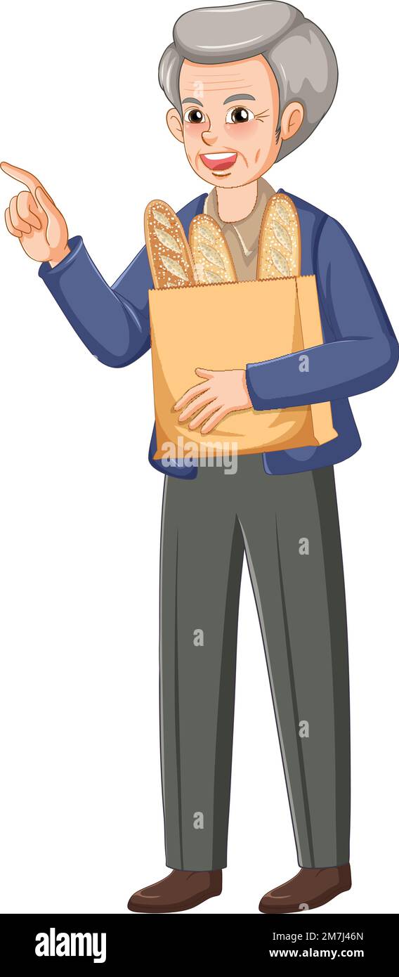 Elderly man shopping bread cartoon character illustration Stock Vector ...