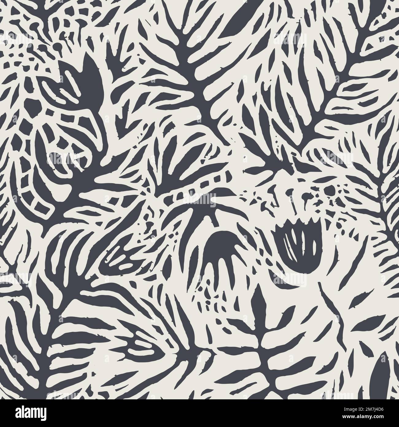 Flowers and branches with leaves, monochrome print Stock Vector Image ...