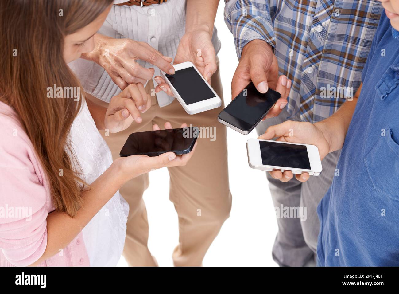 Our family loves to share stuff... via our smartphones. Cropped studio ...