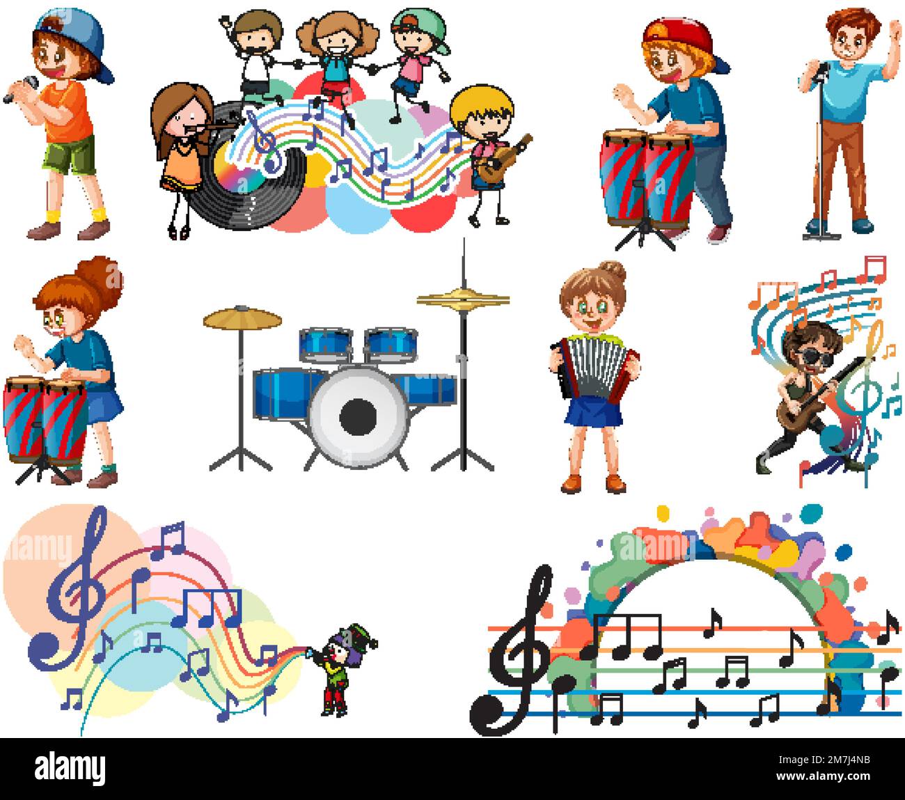 Kids musical instruments and music symbols set illustration Stock ...
