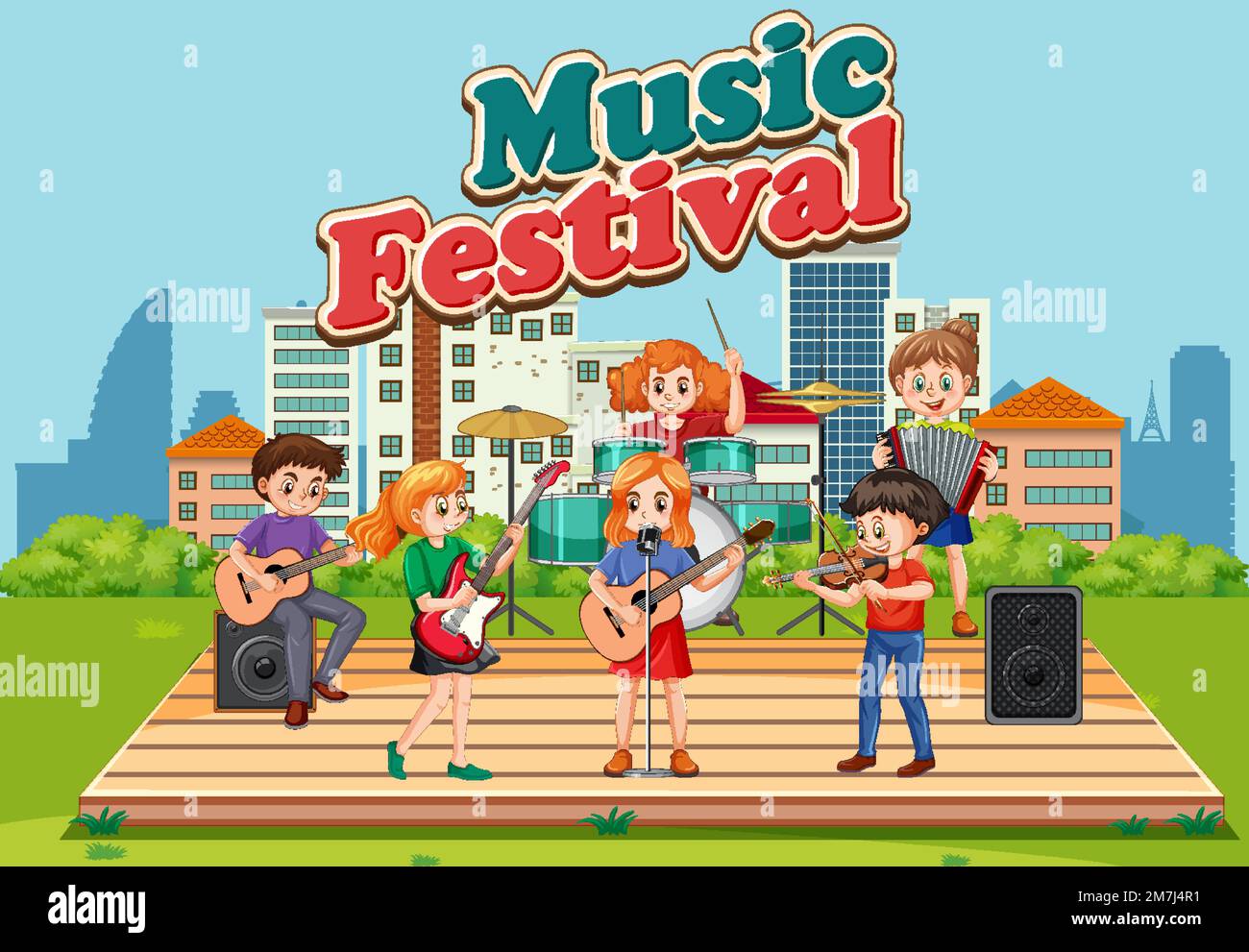 Kids music band at park illustration Stock Vector Image & Art - Alamy