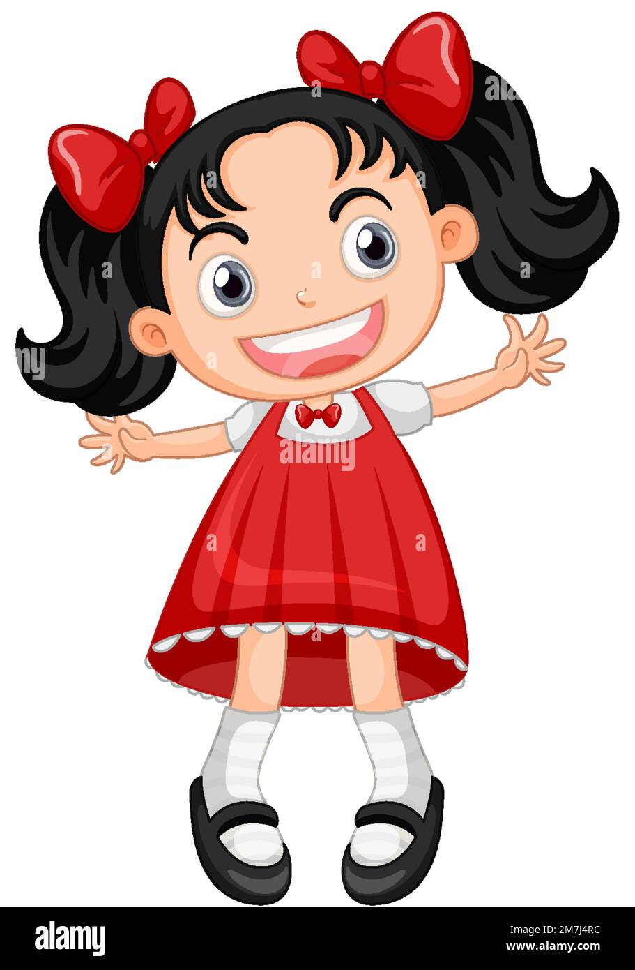 Little cute girl in red dress illustration Stock Vector Image & Art - Alamy