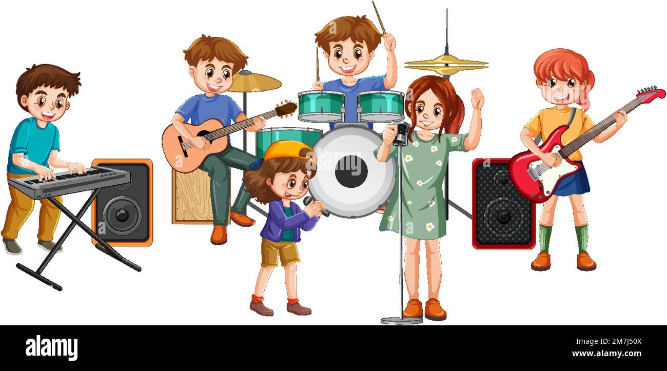 Music band kids cartoon illustration Stock Vector Image & Art - Alamy
