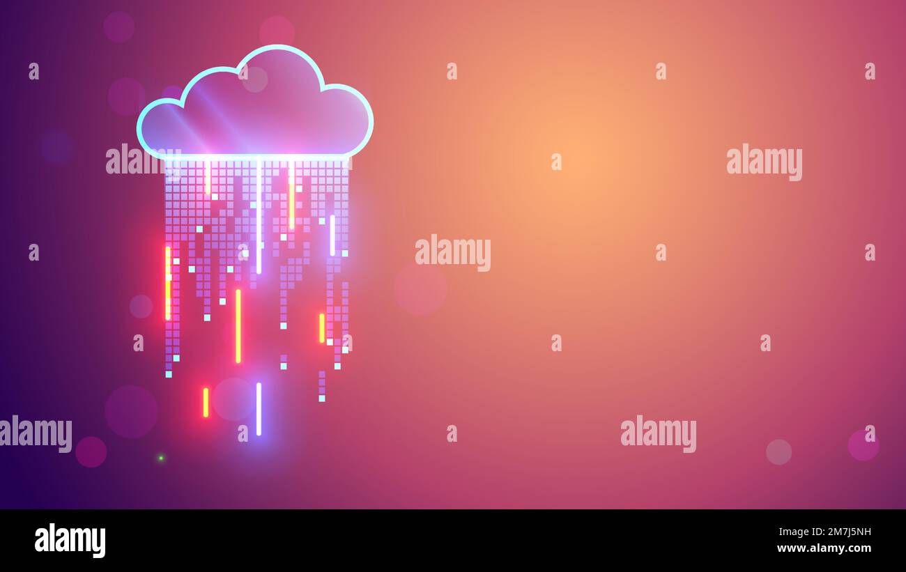 Cloud computing concept. Digital data storage in shapes icon of cloud with digital rain consists ...