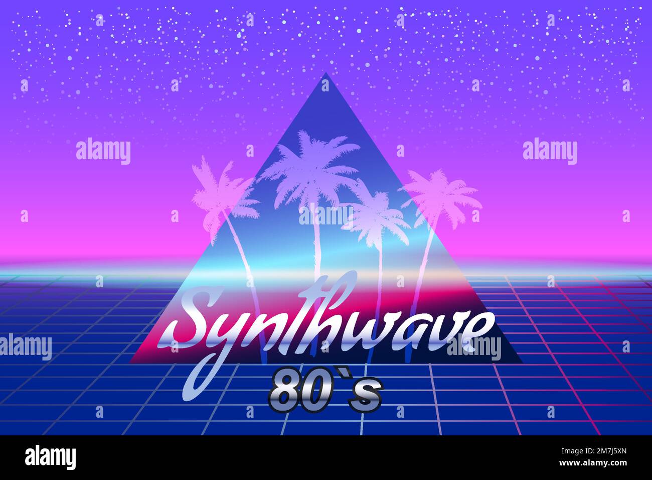 Synthwave 80 s retro banner vaporwave aesthetic background. Palms silhouette triangle grid 3d ...