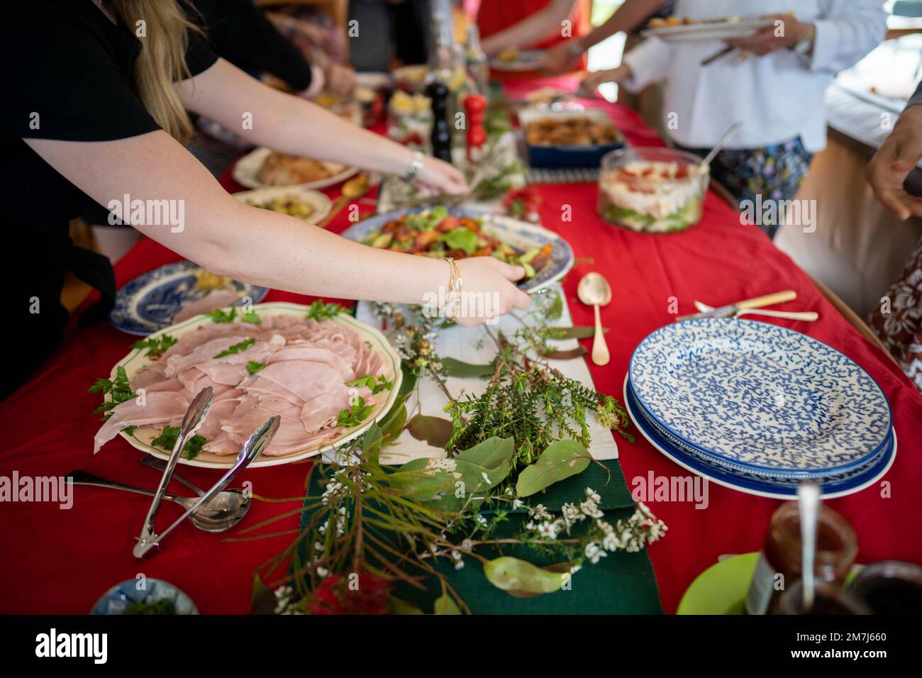 Australian christmas dinner buffet in summer time with the whole family ...