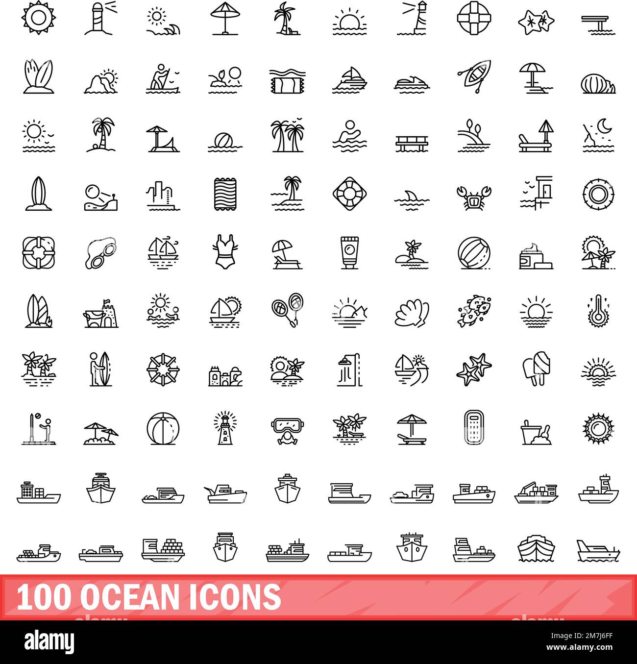 100 ocean icons set. Outline illustration of 100 ocean icons vector set ...