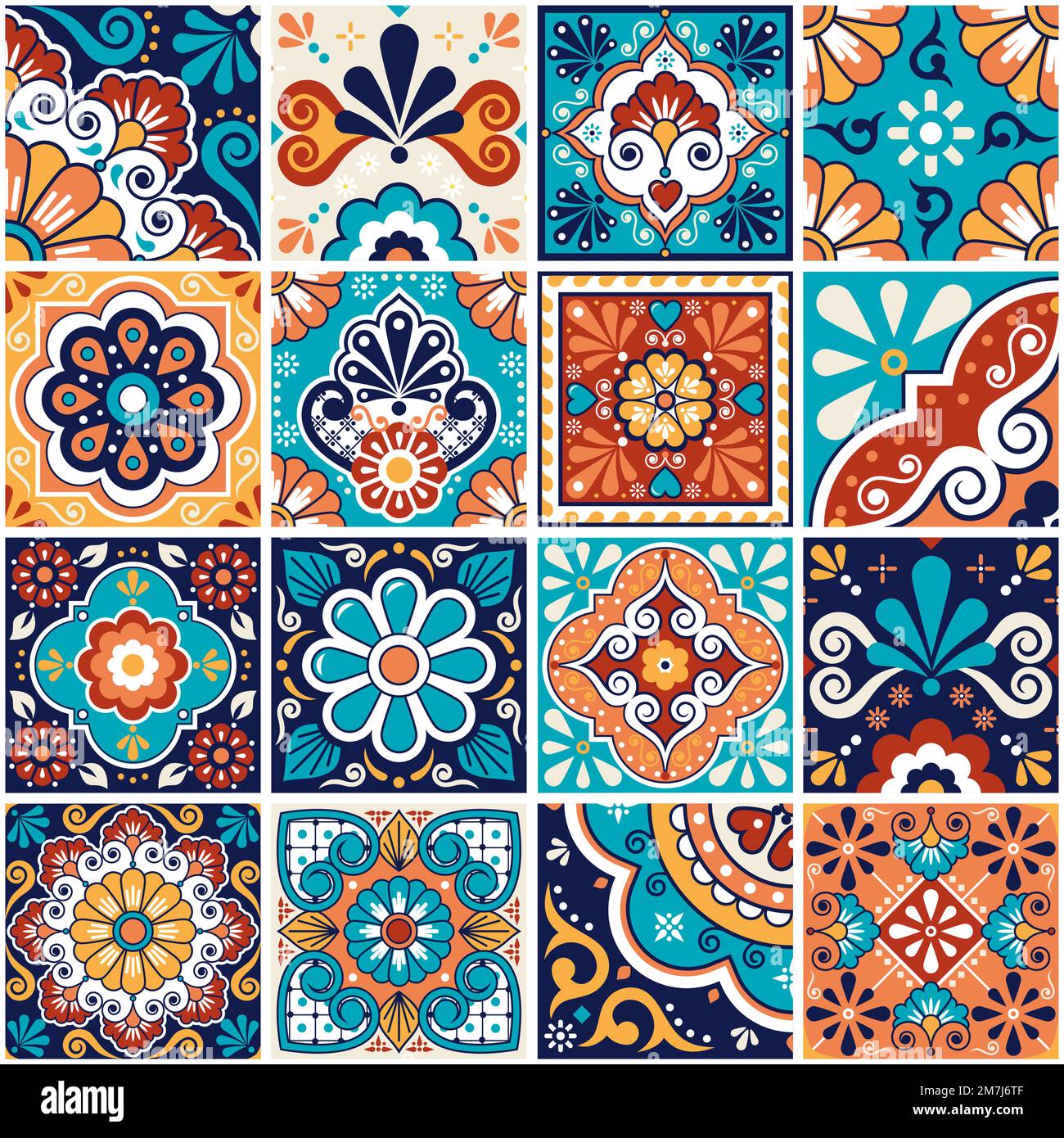 Mexican talavera tiles big collection, decorative seamless vector ...