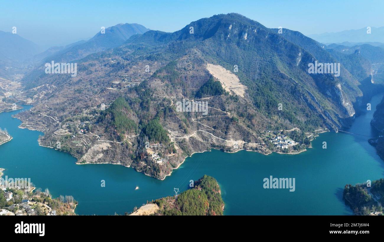 Aerial photo shows the beautiful scenery of Apeng River in Dahekou ...