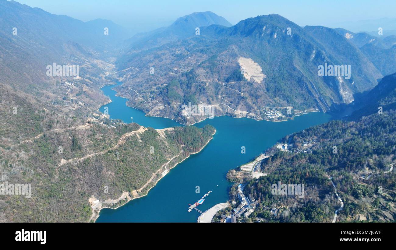 Aerial photo shows the beautiful scenery of Apeng River in Dahekou ...