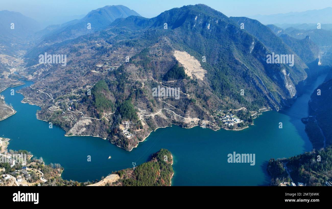 Aerial photo shows the beautiful scenery of Apeng River in Dahekou ...