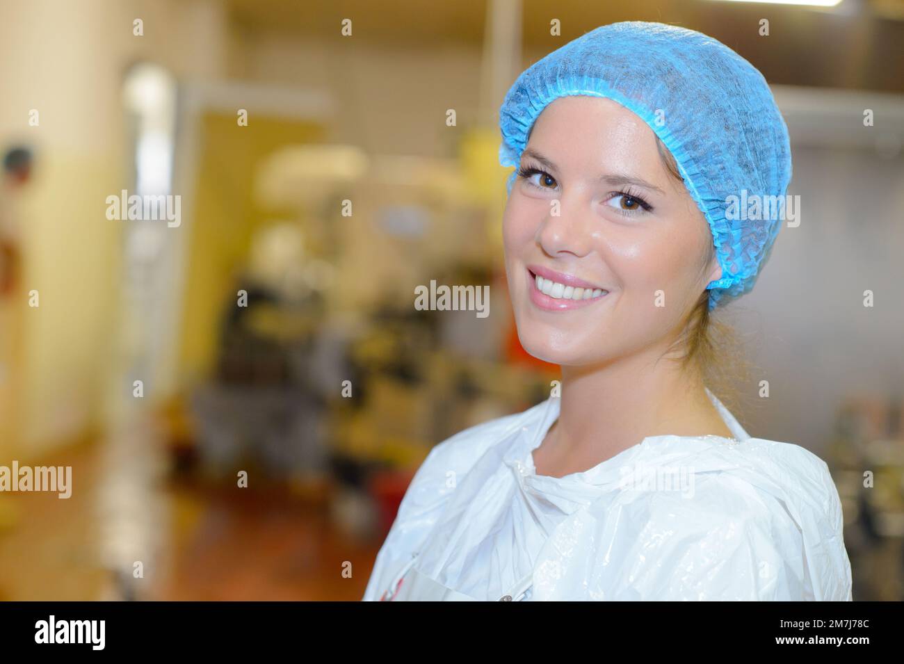 portrait of factory worker wearing hairnet Stock Photo - Alamy