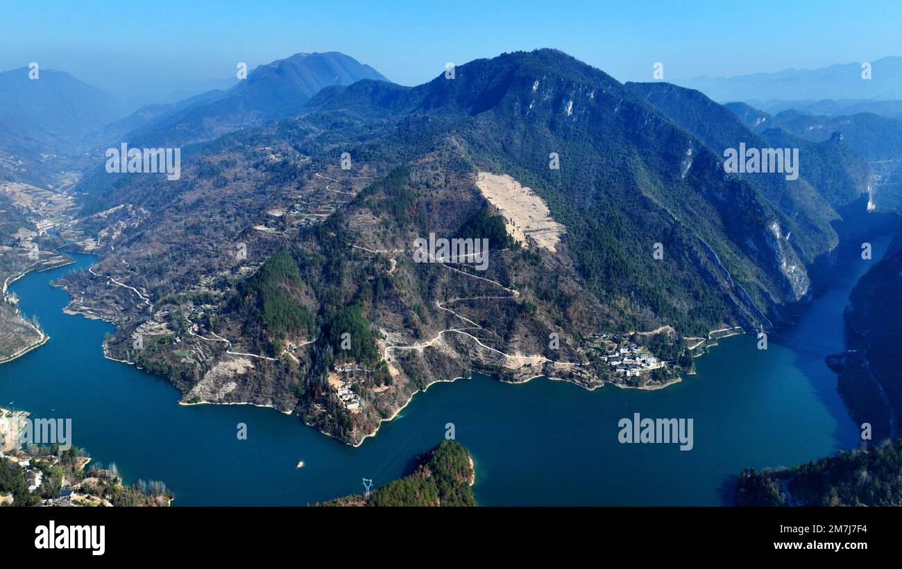 Aerial photo shows the beautiful scenery of Apeng River in Dahekou ...