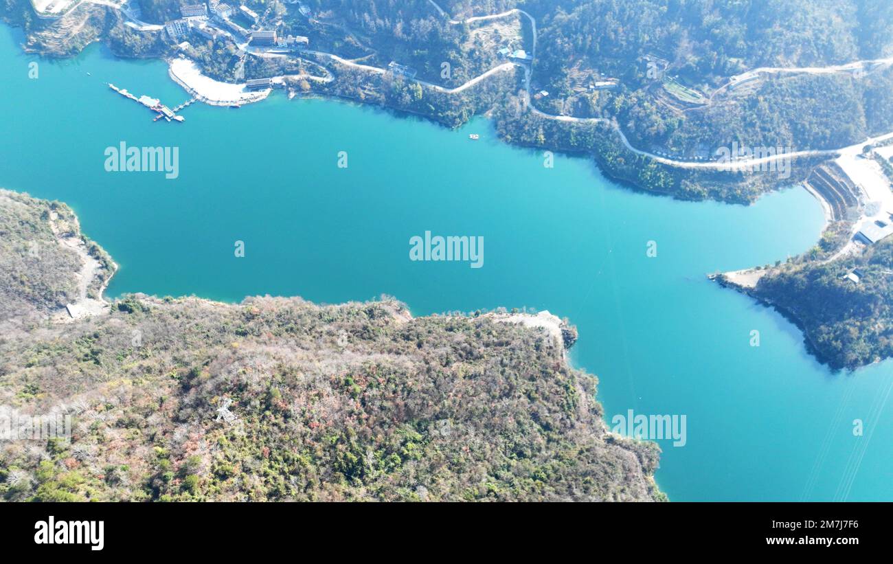 Aerial photo shows the beautiful scenery of Apeng River in Dahekou ...