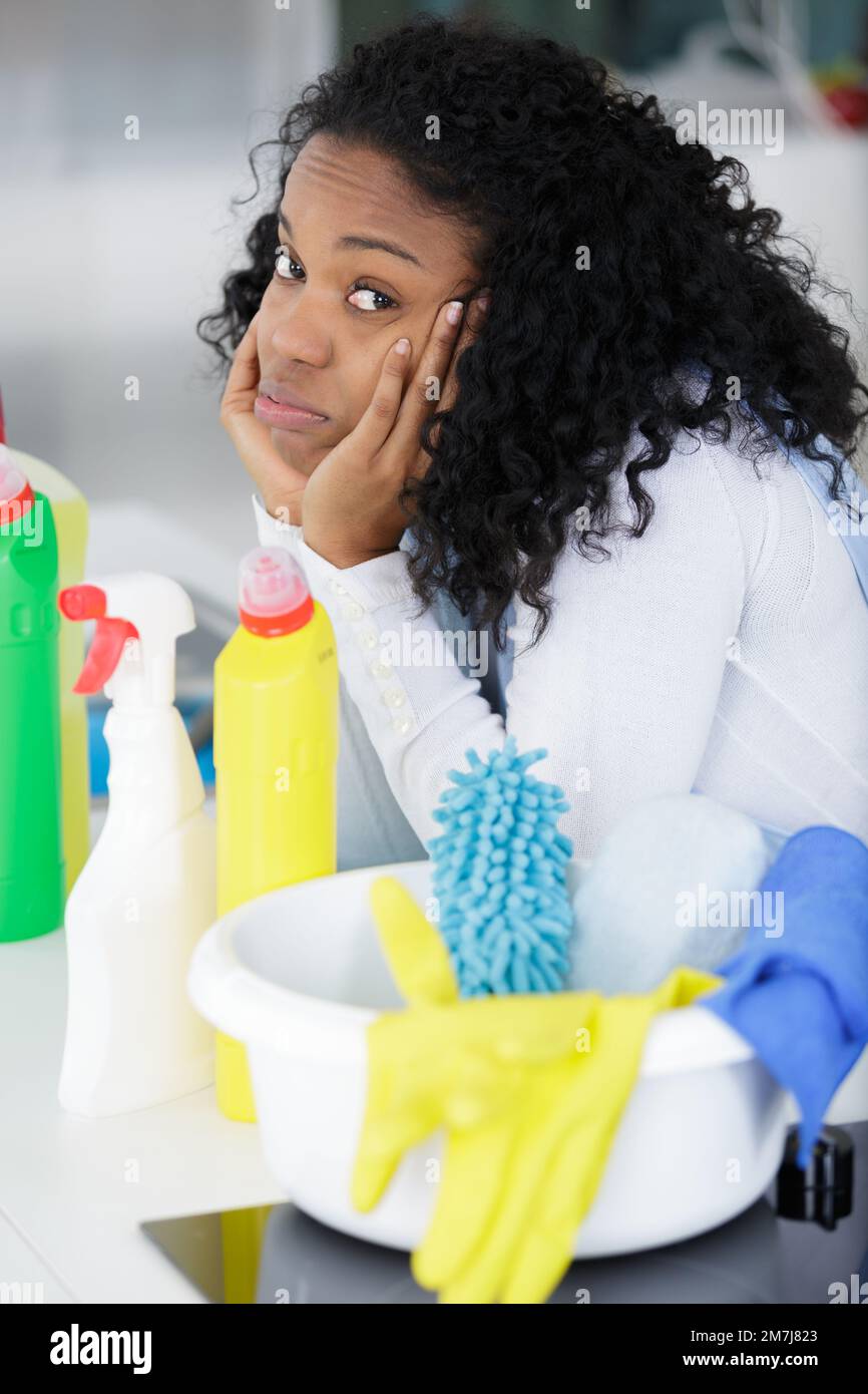 she is a tired cleaning lady Stock Photo - Alamy