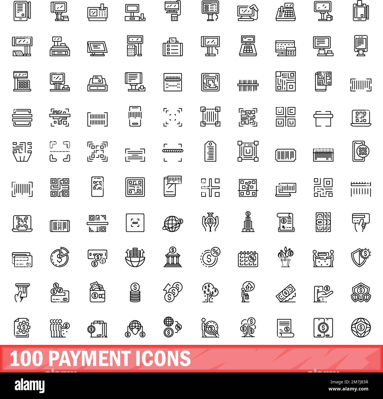 100 payment icons set. Outline illustration of 100 payment icons vector ...