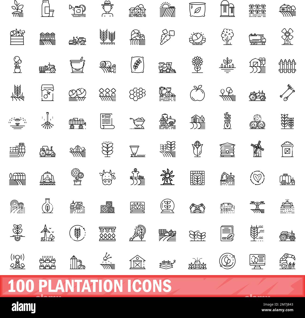 100 plantation icons set. Outline illustration of 100 plantation icons ...