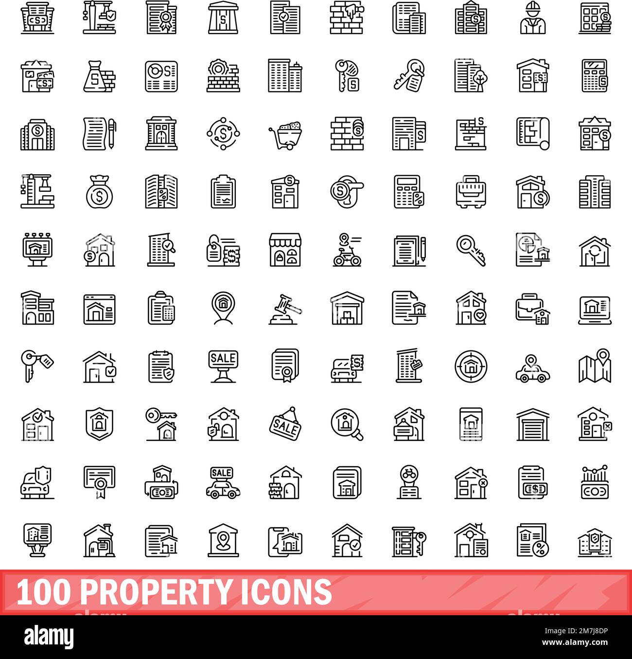 100 property icons set. Outline illustration of 100 property icons ...