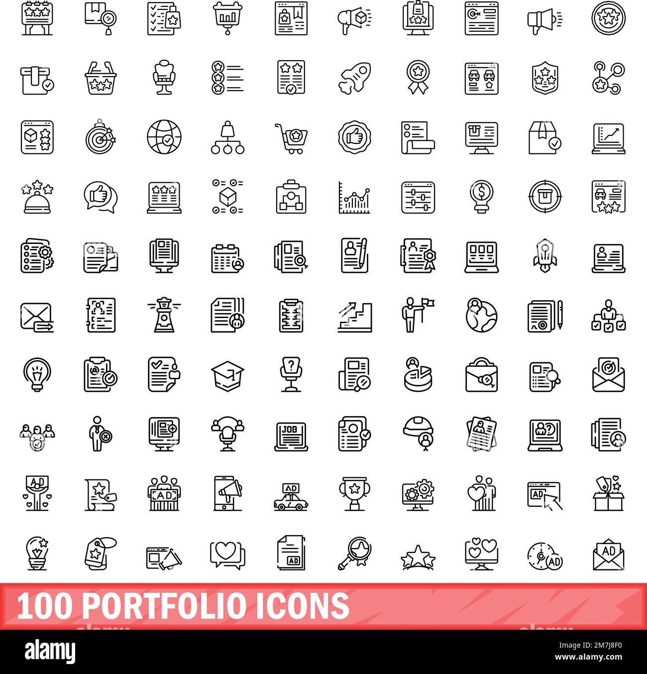 100 portfolio icons set. Outline illustration of 100 portfolio icons ...