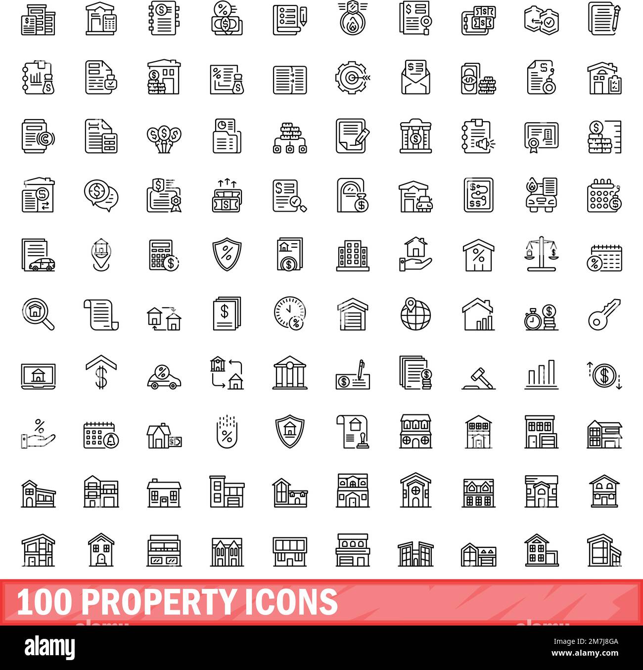 100 property icons set. Outline illustration of 100 property icons ...